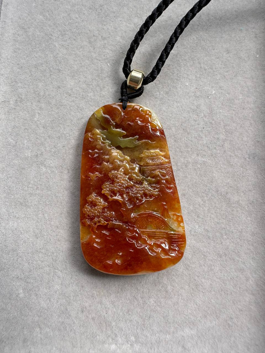 JSS224005 Red Evening | Natural Red Jadeite in Scenic Carving (山水 ...